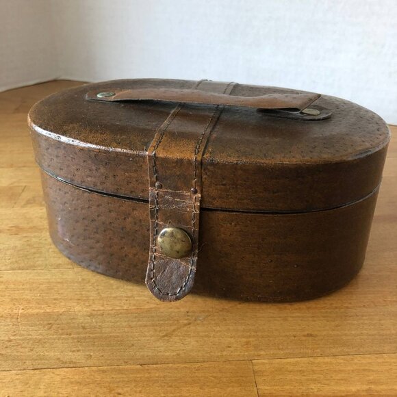 Source Unknown | Bags | Vintage Leather Trinket Box With Handle Satin ...